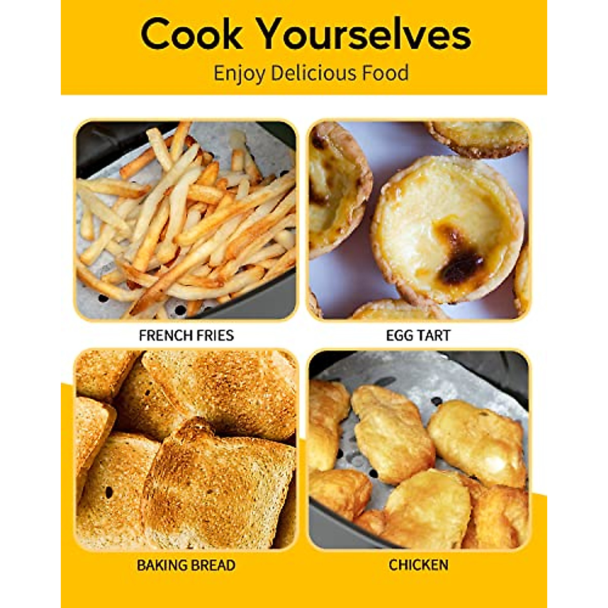 Katbite Air Fryer Parchment Paper, 7.5 inch Heavy Duty Square Air Fryer Liners, Perforated Parchment Paper for Air Fryer, Oven, Steamer, Pans, Extra Strong, No Burn, Easy Cleanup, 120Pcs