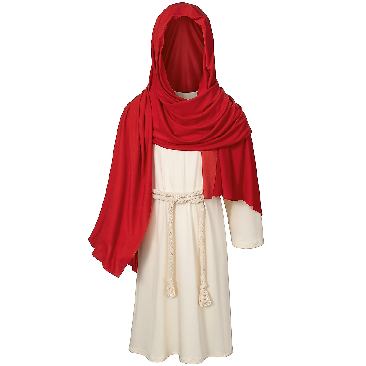 Kids Jesus Saint Religious Biblical Robe Fancy Dress Costume Wig Moustache Scarf Shawl Waist Rope set(Red 3-4 Years)