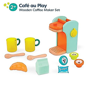 B. toys- Café au Play- Pretend Play Wooden Coffee Maker for Kids- Wooden Coffee Machine Set – 10 Pretend Play Accessories – Kitchen Play Set – 2 Years +