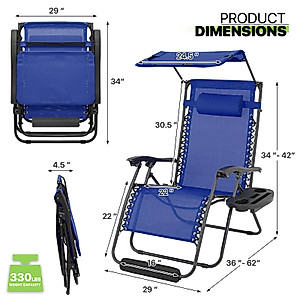 Magshion Oversized Zero Gravity Chairs Set of 2 with Canopy, Foldable Patio Recliner with Foot Rest, 29-Inch, Blue