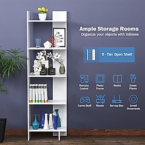 Tangkula 5-Shelf Bookcase, Room Divider and Display Shelf, Freestanding Decorative Storage Shelving, Wooden Bookshelf for Home Living Room Office Bedroom, Room Divider Bookshelf (White, 2)