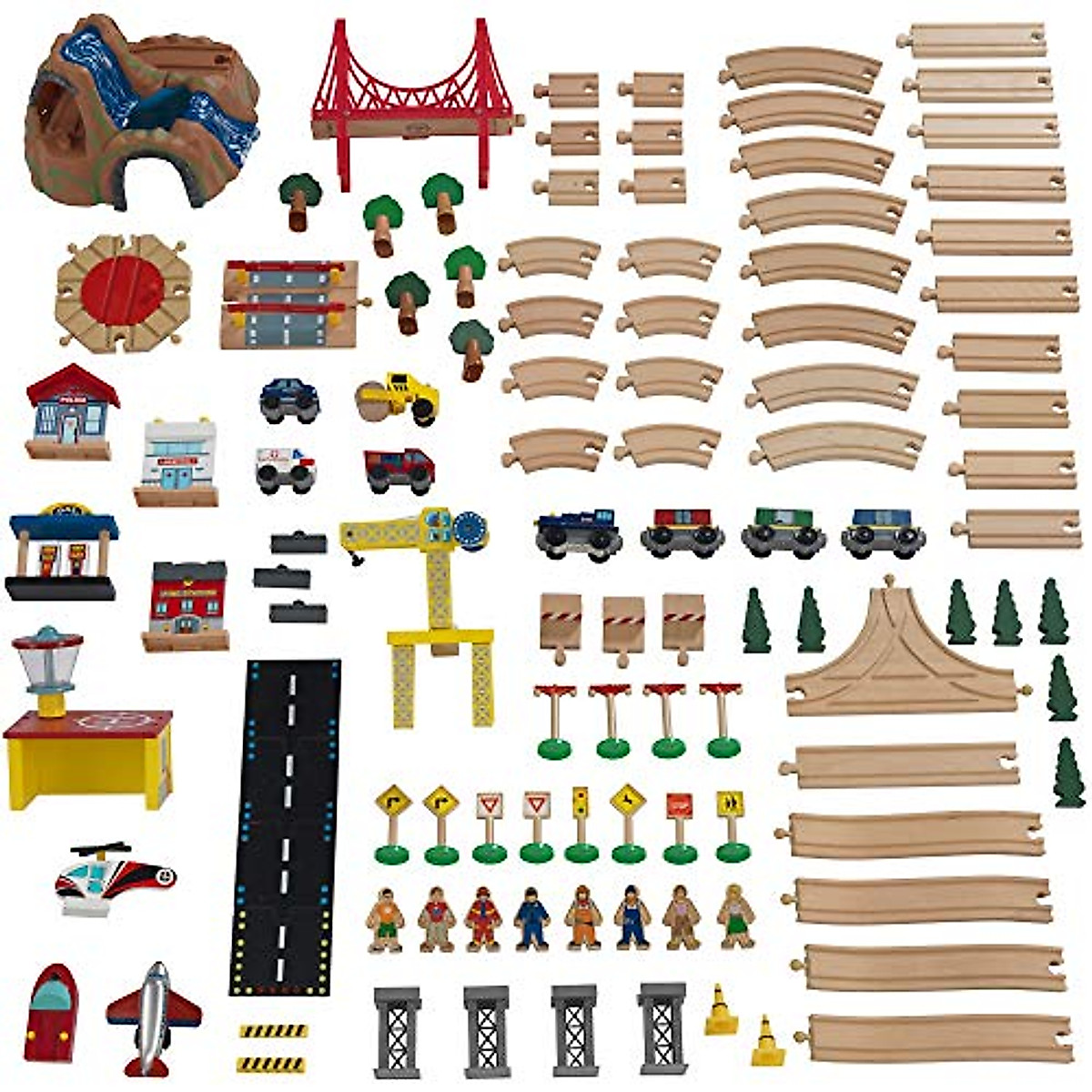 KidKraft Adventure Town Railway Wooden Train Set & Table with EZ Kraft Assembly™ with 120 Accessories and Storage Bins, Gift for Ages 3+