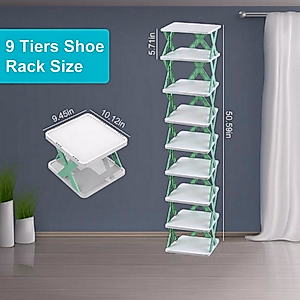 9 Tier Narrow Vertical Shoe Rack Space Saving DIY Freestanding Shoe Organizer with Storage Bag