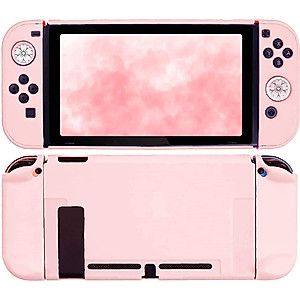 FANPL Pink Case for Nintendo Switch, Hard Shell Cute Protective Case Cover for Switch and Joy Con Controller with 2 Flower Thumb Grips - Comfortable Touch (Sakura Pink)