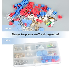 CAZCAL 11 Grids Clear Plastic Organizer Box Container Craft Storage Suitable for Beads Organizer Art DIY Crafts Jewelry Fishing Tools Rock Collection Kite String with 1 Sheet Label Sticker