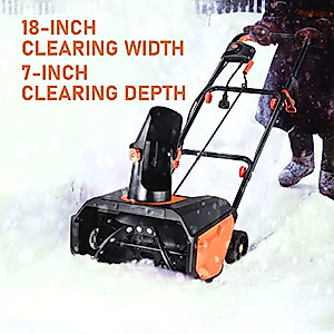 Kapoo Snow Thrower, Electric Snow Blower 18 Inch , Overload Protection, 13 Amp, Steel Auger and 180° Rotatable Chute, Black & Orange bb13
