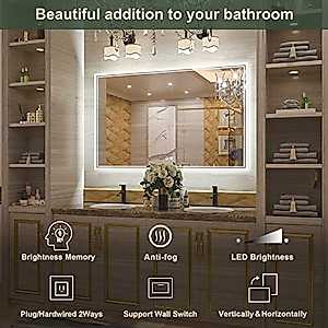 TokeShimi LED Bathroom Mirror Lighted Vanity Mirror, Large Backlit Mirror Anti Fog Wall Mounted Dimmable Makeup Mirror with Front Lights & Backlight(Horizontal&Vertical) (48 x 30 Inch)