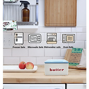 First of a Kind Ceramic Butter Box, Red, White & Blue - Vintage Butter Keeper Dish with Lid - Farmhouse Kitchen Decor - Butter Storage Container for Refrigerator - Butter Holder Container Box