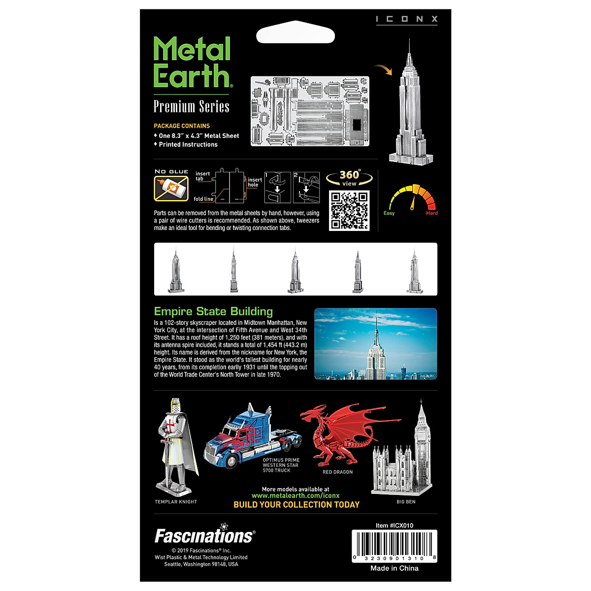 Metal Earth Premium Series Empire State Building 3D Metal Model Kit Bundle with Tweezers Fascinations
