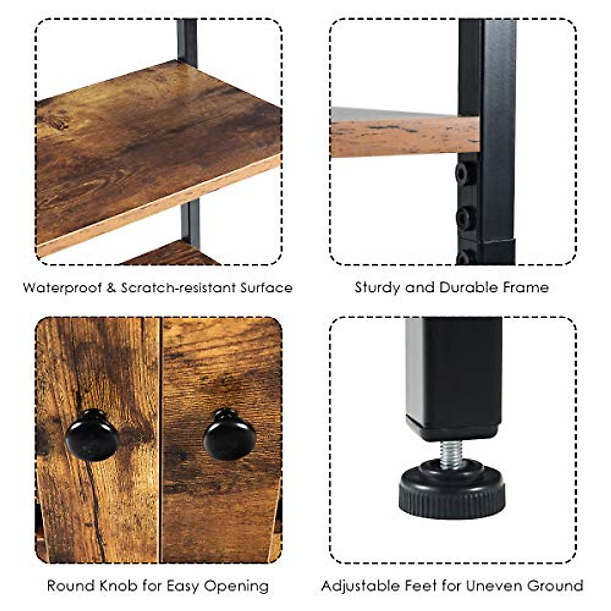 Tangkula Storage Cabinet, Industrial Bookshelf and Bookcase, Freestanding Floor Cabinet with 3 Shelves and 2 Louvered Doors, for Living Room Study Home Office, 27.5 x 12 x 47.5 Inch, Rustic Brown