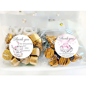 1.9 Inch Stickers Elephant Baby Shower Favors Girl Thank You for Celebrating with Us Gray Pink