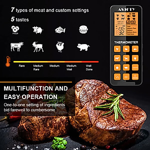 Smart Meat Thermometer Wireless, ASOFTY 200FT Digital Meat Thermomter for Cooking, BBQ Thermometer for Grilling Oven Smoker
