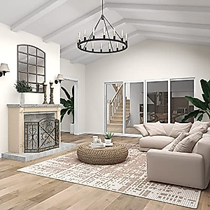 Deco 79 Metal Scroll Fireplace Screen Foldable Arched 3 Panel with Fleur De Lis Accents, 52" x 1" x 31", Black