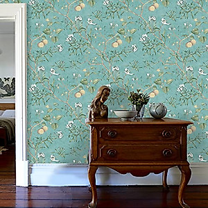 Floral Peel and Stick Wallpaper Contact Paper: Vintage Removable, Bird Stick on Wallpaper 17.7 x 118.1 inch Self Adhesive Green