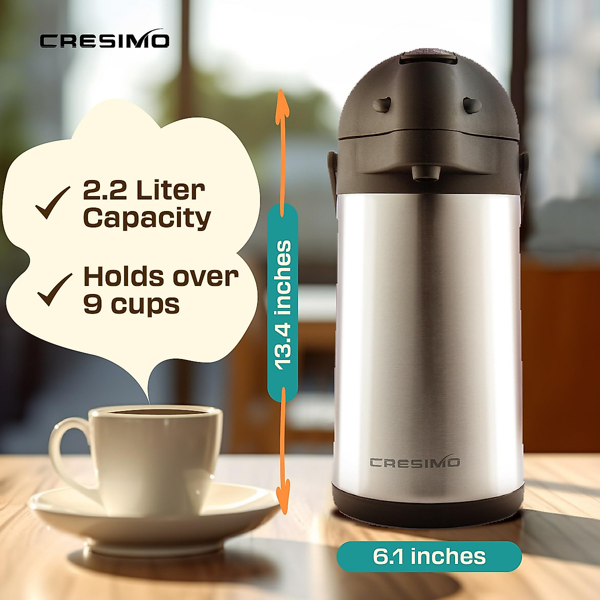 Thermal Coffee Carafe 74oz - 12 Hours Hot Insulated Drink Dispenser, Airpot Coffee Carafe, Hot Water Dispenser Countertop, Thermal Coffee Pot - Stainless Steel Coffee Carafes for Keeping Hot, Air-Pot