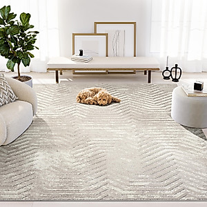 Abani Terra Cream 5' x 8' Area Rug for Living Room, Bedroom - Geometric Lines Pattern - Durable & Easy to Clean