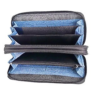 Bijoux de Ja Women Blue Denim Money Double Zipper Around Accordion Wallet Wristlet Purse Clutch DMW015