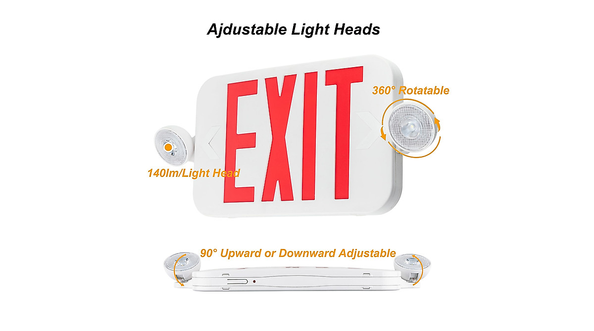 LIT-PaTH LED Exit Sign Combo with Adjustable Lights - UL Listed 4-Pack