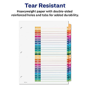 Avery 31-Tab Dividers for a 3 Ring Binders, Customizable Table of Contents, Multicolor Tabs, 1 Set (11129)
