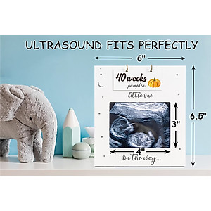 Ultrasound picture Frame, Sonogram Picture Frame with Belly Bump Fruit and Vegetable Signs, Expecting Parents to be Unique Gifts for Pregnant Women, Pregnancy Milestone to Track Baby Grow, White