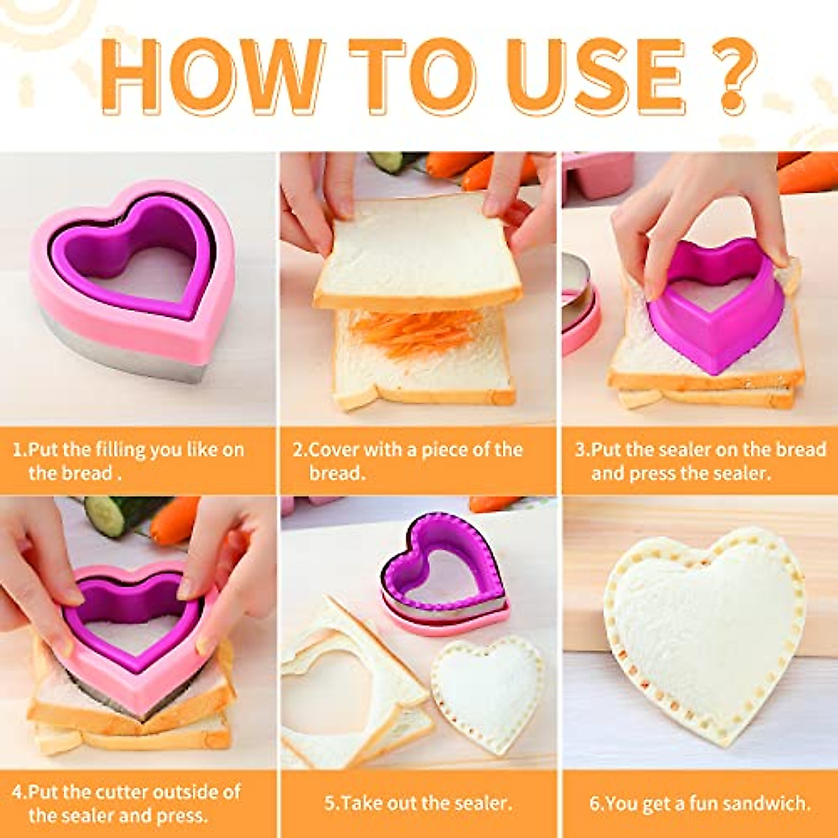 Crustless Sandwich Cutter 4 Pcs Sandwich Cutter and Sealer Set Decruster Sandwich Maker Lunchbox Bento Box DIY Cookie Cutters Uncrustables Pancake Maker