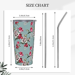 20oz Tumbler Splendid Roses Flower Double Wall Vacuum Insulated Coffee Mug with Lid and Metal Straw Brush Reusable Stainless Steel Water Bottle Travel Cup Gifts for Car Ice Drinks Hot Beverage