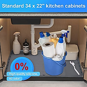 Under Sink Mats for Kitchen Waterproof | Under Sink Cabinet Mats and Protectors, 34" x 22" Silicone Under Sink Drip Tray ,Cabinet Mat Liner Protector for Kitchen Bathroom