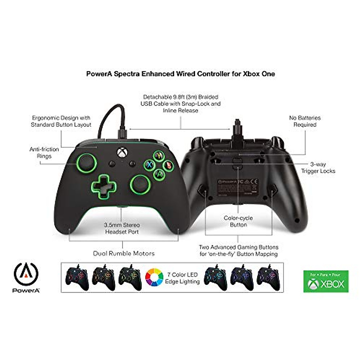 PowerA Spectra Enhanced Illuminated Wired Controller for Xbox One, gamepad, video game, gaming controller, works with Xbox Series X|S