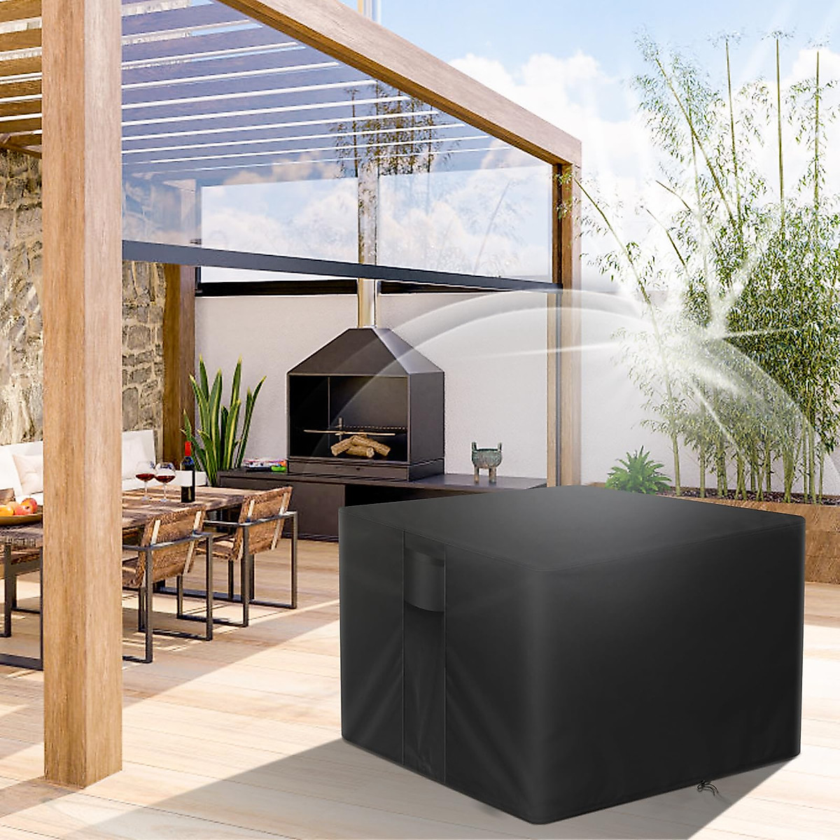 POMER Fire Pit Cover, 30 Inch Square Firepit Covers for 28-30 Inch Gas Fire Table Waterproof Outdoor Fireplace Cover - 30x30x25 inch