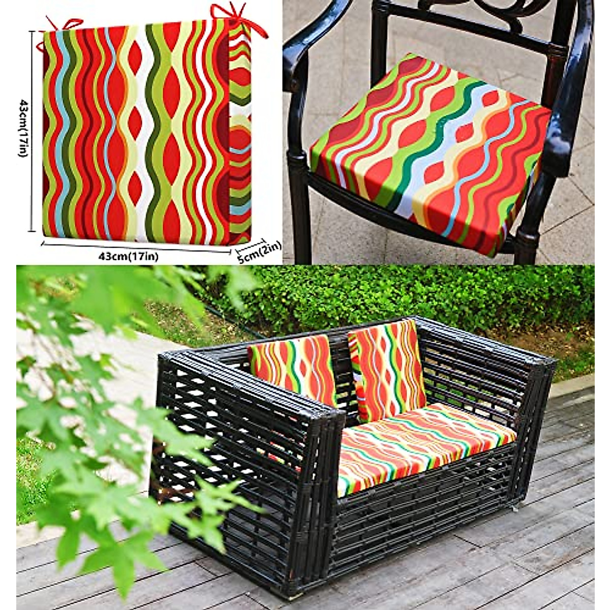 LFNOONE Patio Chair Cushion 17x17 Inch Waterproof Outdoor Seat Cushions Color Fastness High-Density Sponge for Patio Furniture Garden Sofa Couch Chair Pads Color Ripple Pattern Set of 4