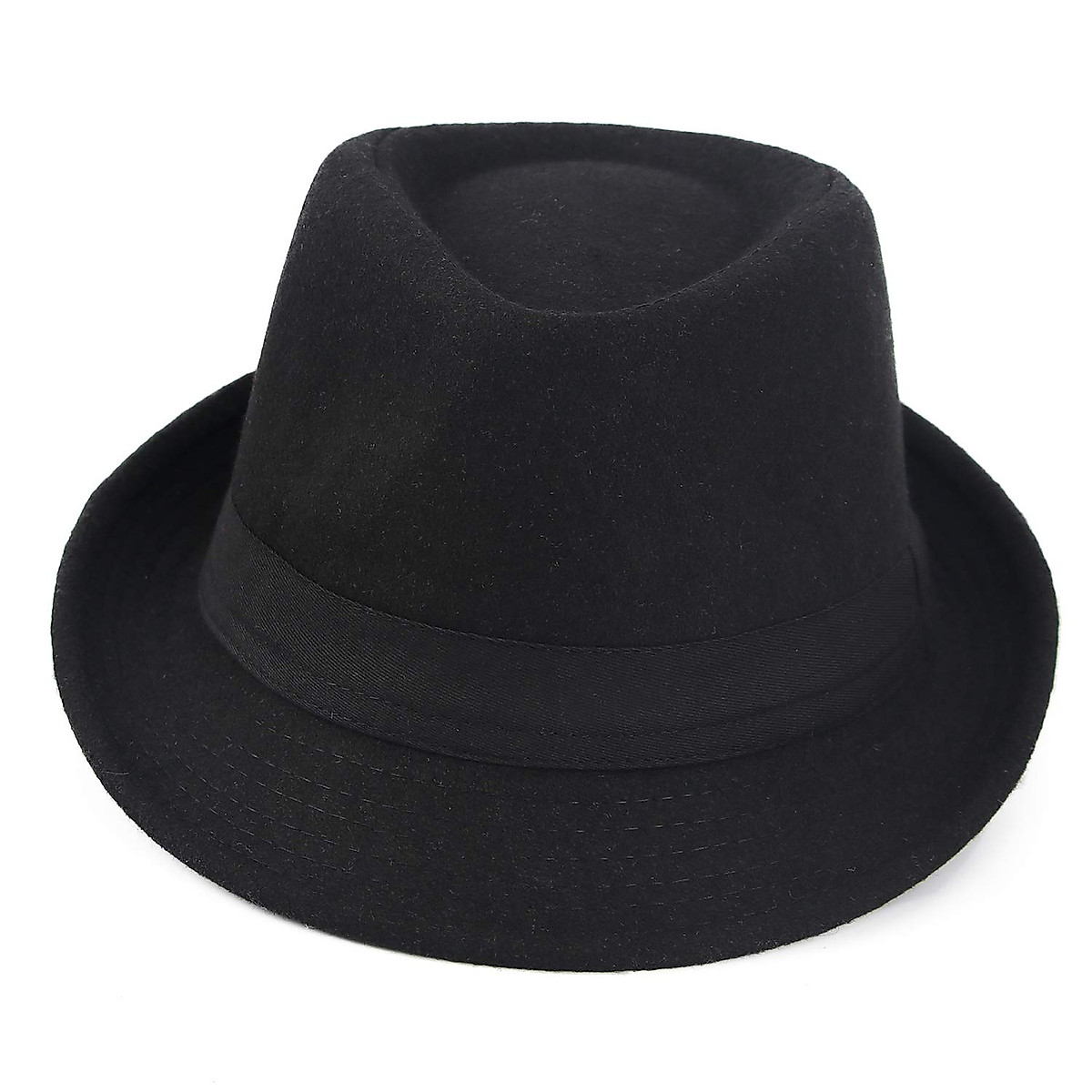 Melesh Unisex Classic Trilby Fedora Hat (Black)