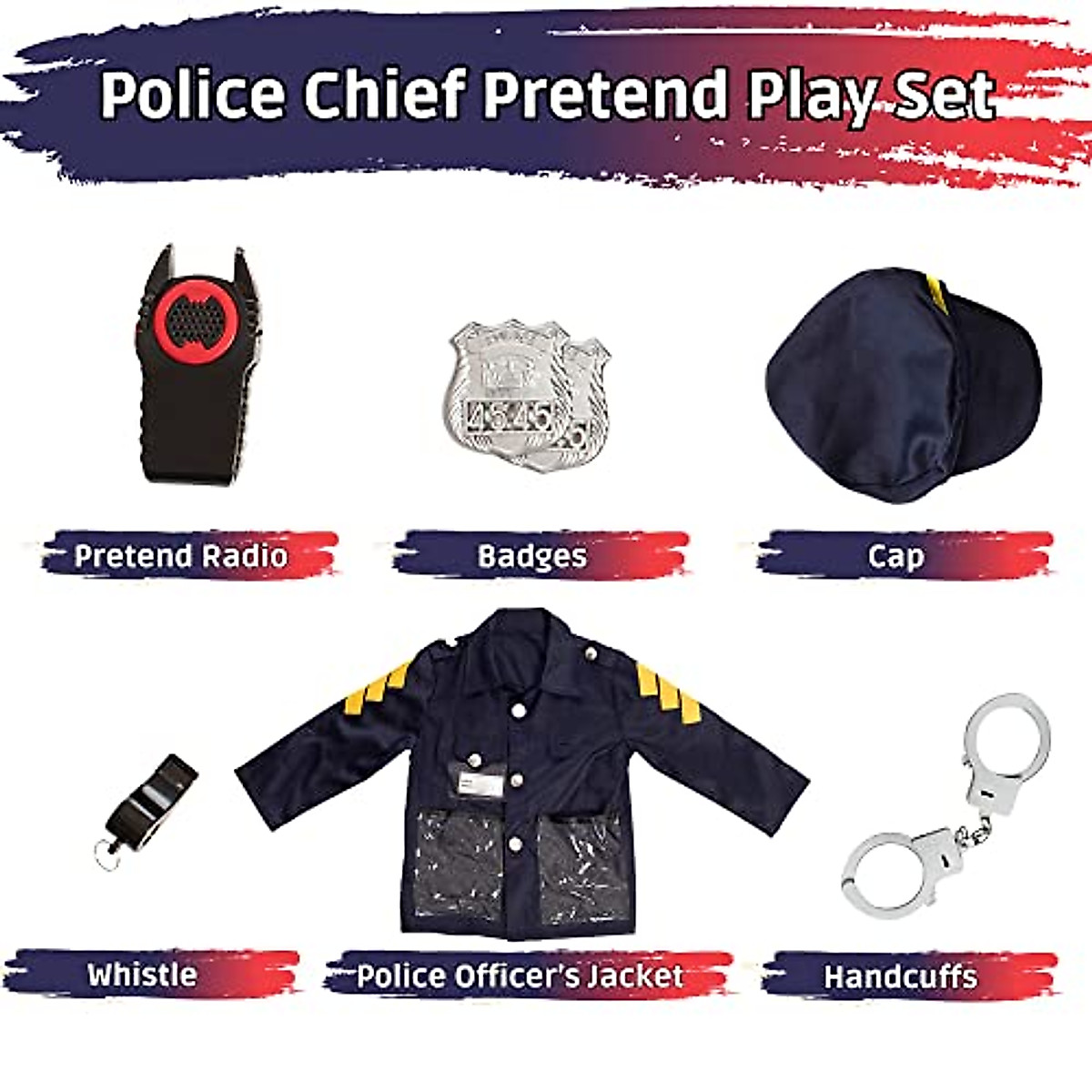 DRESS 2 PLAY Police Costume for Kids, Cop Toddler Dress Up Set Role Play With Accessories, Police Officer Costume for Kids Ages 3-7