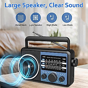 Portable AM FM SW Radio: Battery Operated Radio by 4 D Cell Batteries Or AC Power Shortwave Radio with Excellent Reception,Big Speaker, Standard Earphone Jack, High/Low Tone Mode, Large Knob