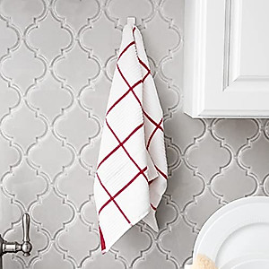 T-fal Textiles 10148 100-Percent Cotton Parquet Kitchen Dish Towel, Red, Check-Single