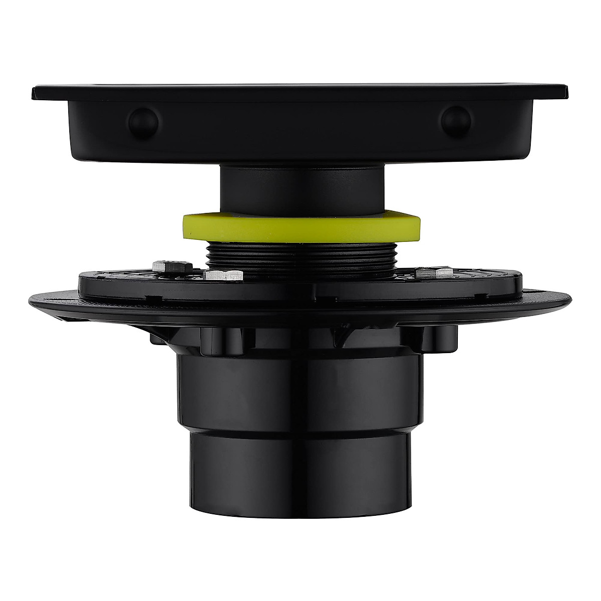 Orhemus 6 Inch Square Shower Drain with Adjustable Shower Drain Base Flange, SUS 304 Stainless Steel Floor Drain with Removable Cover Grid Grate, Matte Black