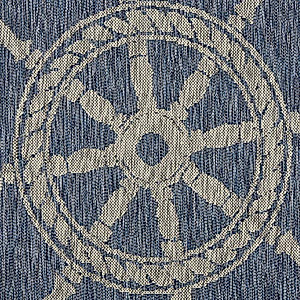 LR Home Captiva Nautical Helm Indoor/Outdoor Area Rug, 5' x 7', Navy/Gray