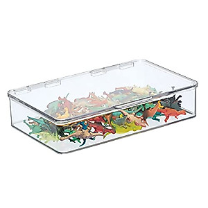 mDesign Plastic Stackable Rectangular Storage Container Bin with Hinged Lid for Organizing Kids Room, Play Room, Nursery; Holds Small Toys, Crayons, Puzzles - 4 Pack - Clear