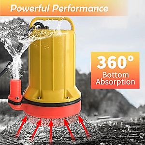 Socpuro Small Submersible Pump DC 12V 300W Portable Water Sump Pump for Pond Pumping, Pool Draining, Garden Irrigation