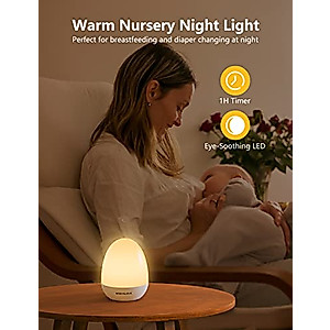 MediAcous Night Lights for Kids Room, Baby Night Light with Stable Charging Pad, Dimmable Kids Night Light with 1H Timer & Touch Control, ABS+PC LED Egg Lamps for Breastfeeding, Up to 200H