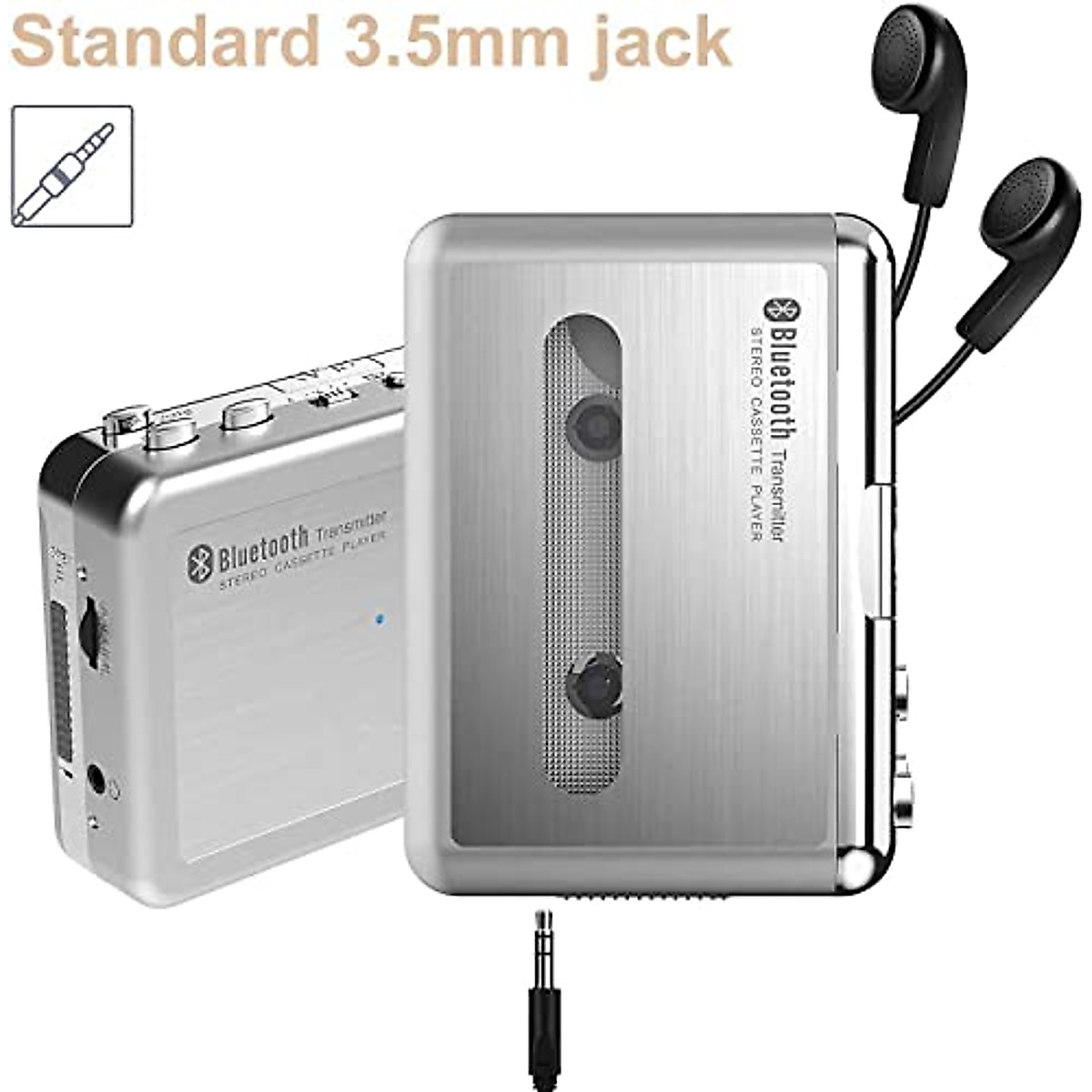 Bluetooth Walkman Cassette Player with Earphone, Portable Tape Player Compact Stereo Audio Music Wireless Bluetooth Output to Headphone/Speaker, 2AA Battery or USB Power Supply, 3.5MM Headphone Jack