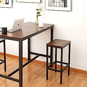 Coral Flower Set of 2 Bar Chairs, Kitchen Breakfast Bar Stools with Footrest, Industrial in Living Room, Party Room, Rustic Brown