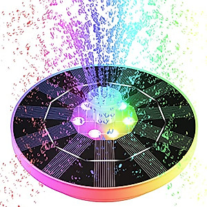 Solar Fountain Pump for Bird Bath Solar Water Fountains with Color LED Lights and Battery 6 Nozzles for Garden Birdbath Pond Pool Fish Tank Outdoor (1 Pack)