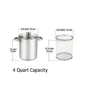 Cook N Home Deep Fryer Pot, Japanese Tempura Small Stainless Steel Deep Frying Pot, 304 Stainless Steel with Oil Drip Drainer Rack, Glass Lid, 6.3 inch/ 4Quart, for Kitchen French Fries, Chicken