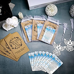 24 Sets Funeral Favors Set Includes 24 Bereavement Poem Double Sided Funeral Prayer Cards 24 Kraft Seed Envelopes 24 Stainless Steel Tassels Angel Bookmark and 24 Organza Bags for Remembrance Funeral