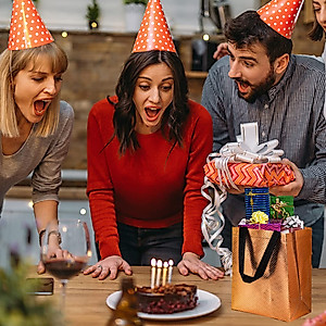 Nicunom 60 Pack Reusable Gift Bags, Grocery Bags Tote Bags Bulk Gold Glossy Party Favor Bags Gift Bags for Present Birthday Bridal Shower Wedding Easter Mother's Day, 8" x 10"