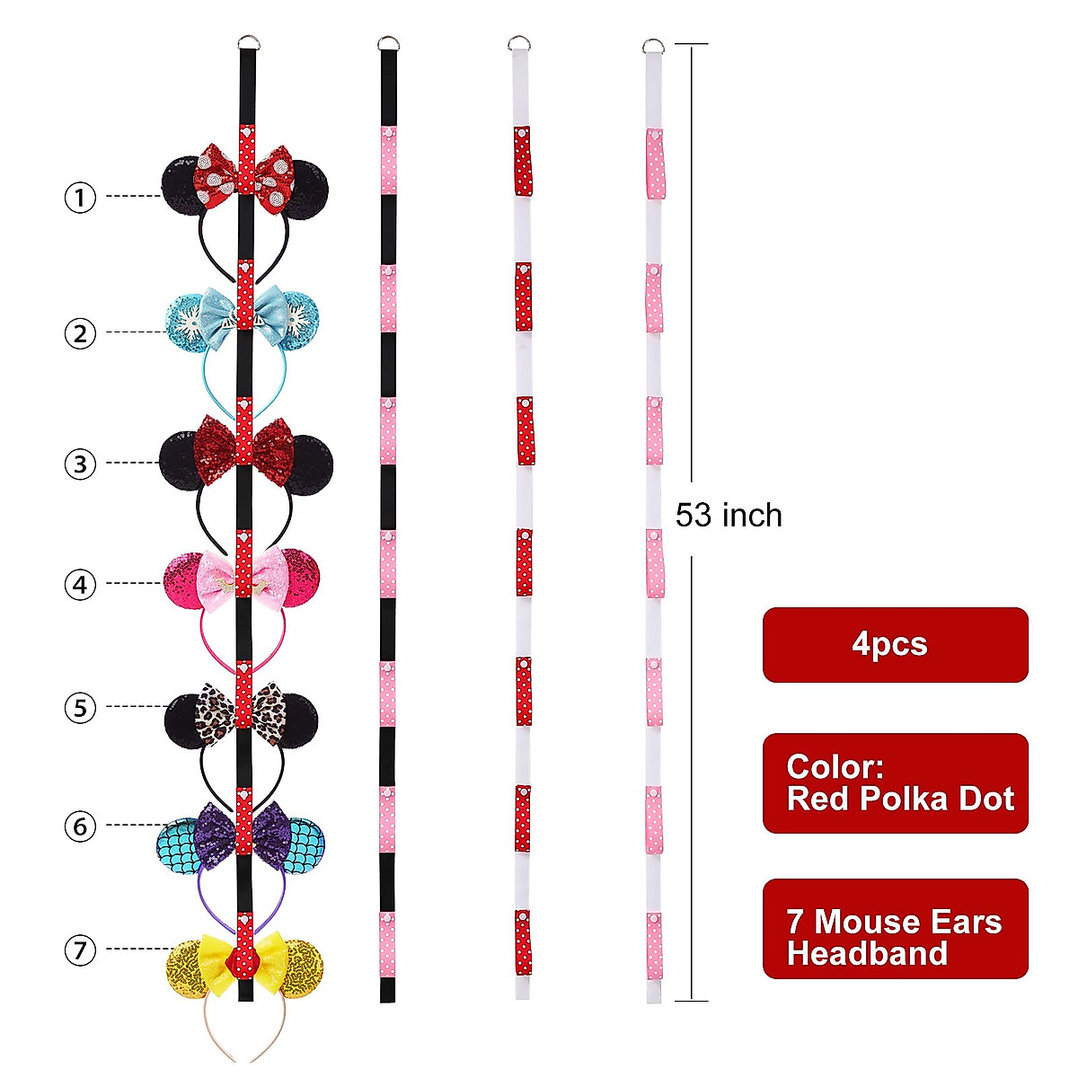 Nuolich 4Pcs Mouse Ears Headband Holder Polka Dot Vertical Organizer Hanging Wall Display Decor Hair Accessories Holder