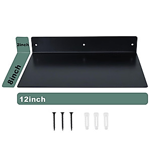 RealPlus Metal Floating Shelf Wall Mounted (12 inch x 8 inch) Heavy Duty Industrial Modern Steel Display Shelves, Black (Pack of 3)