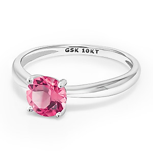 Gem Stone King 10K White Gold Pink Mystic Topaz Engagement Ring For Women (1.00 Cttw, Round 6MM, Gemstone Birthstone, Available In Size 5, 6, 7, 8, 9)