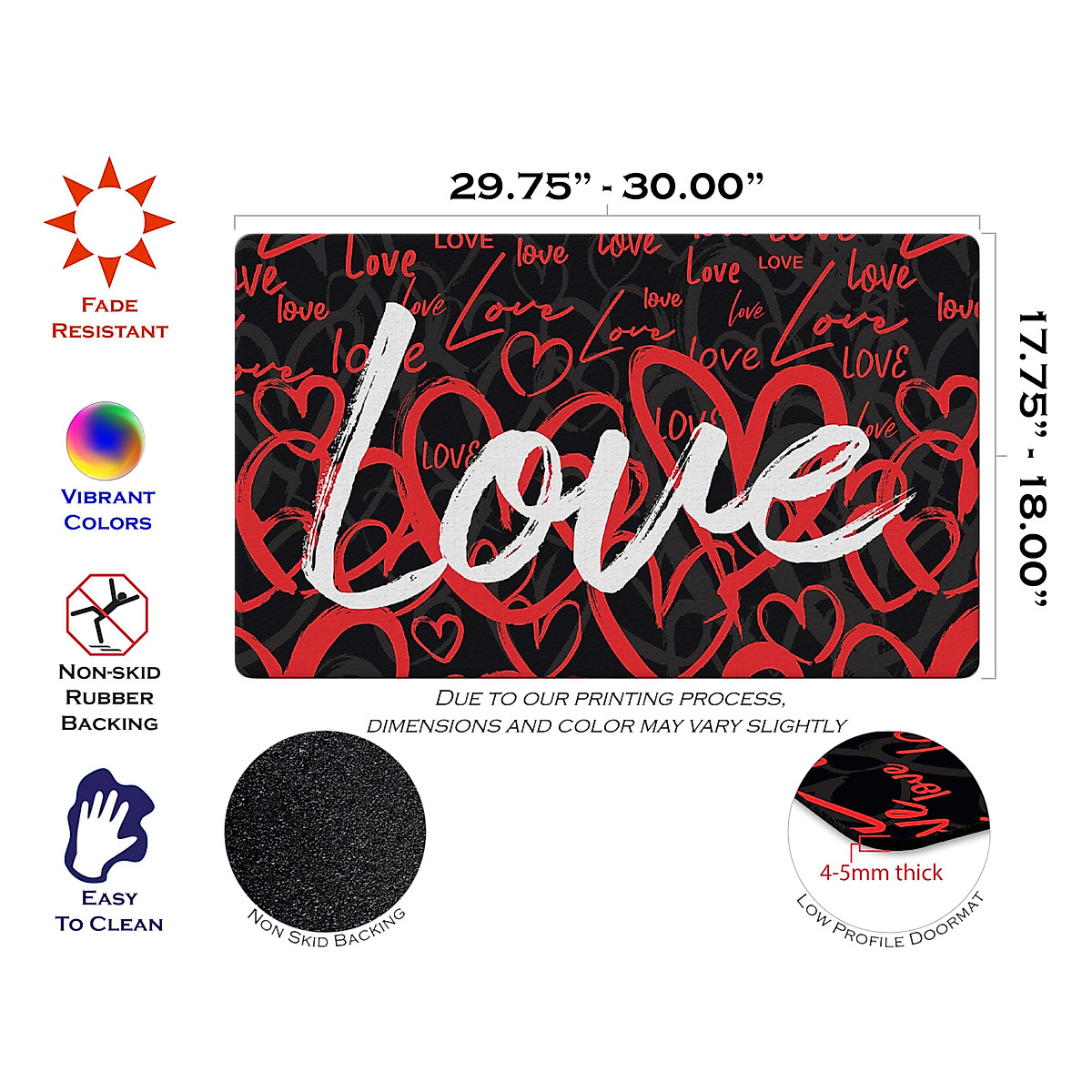 Toland Home Garden 800535 Love Hearts Valentines Door Mat 18x30 Inch Heart Outdoor Doormat for Entryway Indoor Entrance