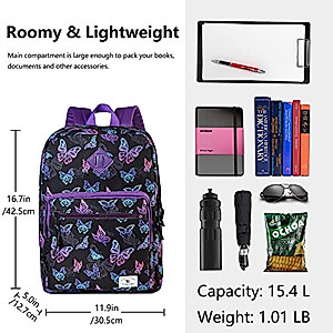 School Backpack,VONXURY Women Classic Lightweight Water Resistant Causal Daypack for Teens Boys Girls(Purple Butterfly）